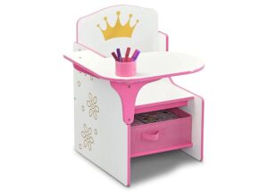 delta children princess crown chair desk with storage bin - ideal for arts & crafts, snack time, homeschooling, homework & more - greenguard gold certified, white/pink