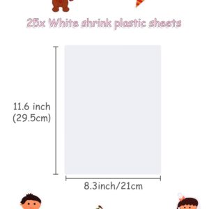 Auihiay 25 Sheets White Printable Shrink Plastic Sheets, Shrink Films Papers for Inkjet Printer Kids DIY Crafts and Mothers Day Gifts Christmas Ornament, 8.3 x 11.6 inch / 21 x 29.5 cm