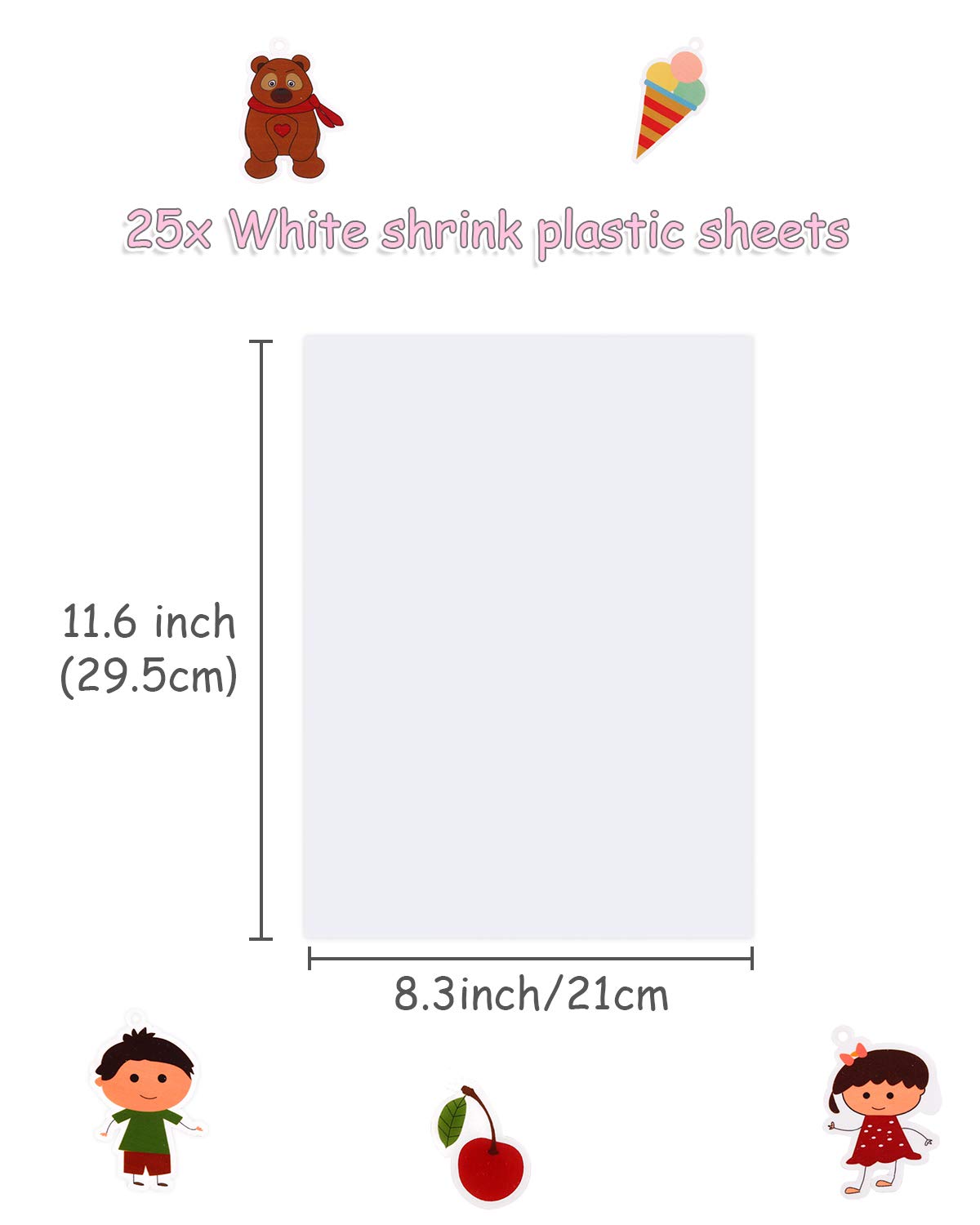 Auihiay 25 Sheets White Printable Shrink Plastic Sheets, Shrink Films Papers for Inkjet Printer Kids DIY Crafts and Mothers Day Gifts Christmas Ornament, 8.3 x 11.6 inch / 21 x 29.5 cm