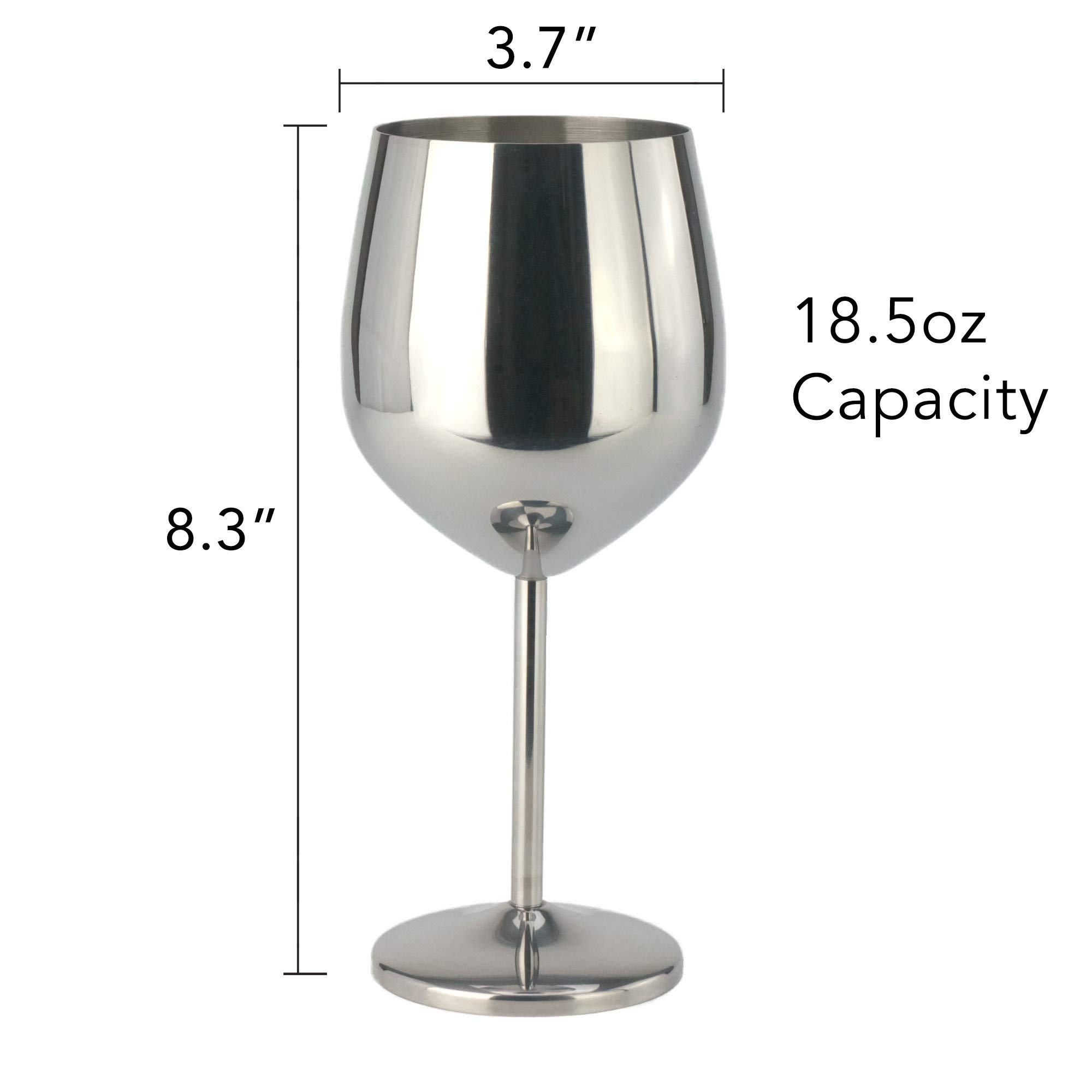 PG Set of 4 Stainless Steel Wine Glass - 18.5oz Silver Mirror Finished Wine Glasses - Unbreakable Wine Glasses - Stem Metal Wine Goblets