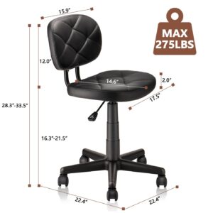 KLASIKA Rolling Stool Chair with Adjustable Height and PU Leather Backrest for Home Standing Desk Computer 2 Pack