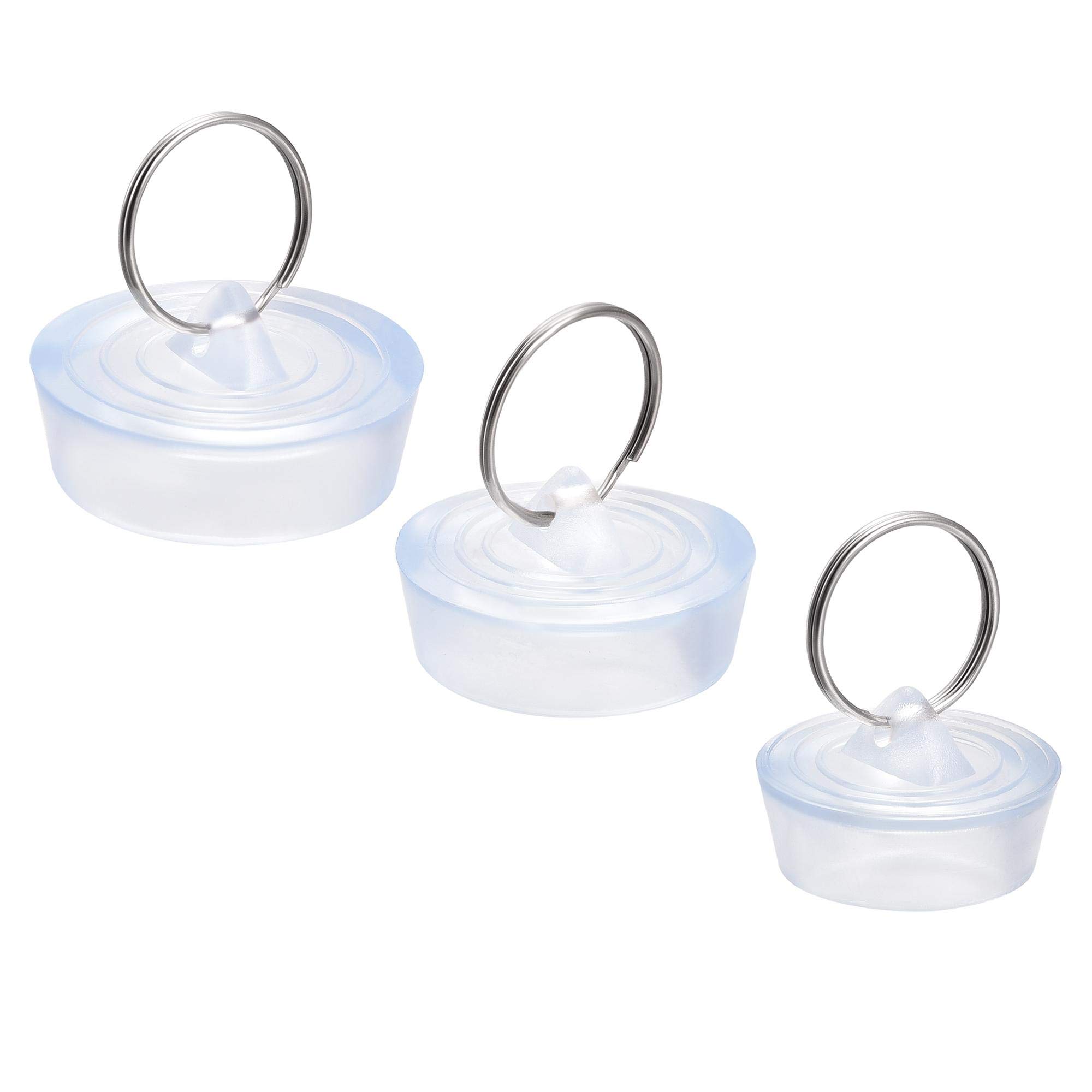 uxcell Drain Stopper, 3 Sizes Rubber Sink Stopper Plug 27.5/33.5/37mm with Hanging Ring Clear Blue for Bathtub Kitchen and Bathroom 1Set (3 Pieces)