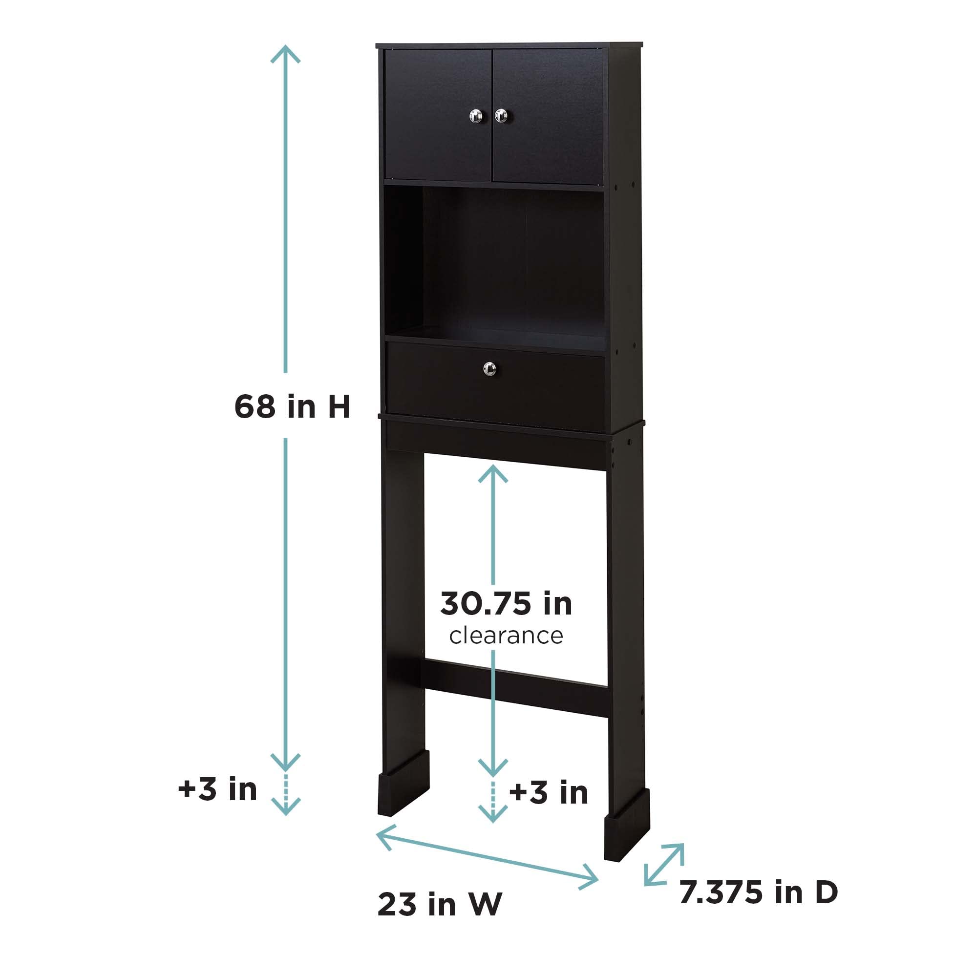 Zenna Home Drop Door Over-the-Toilet Bathroom Spacesaver, Bath-Storage Shelves with Leg Extensions, Espresso