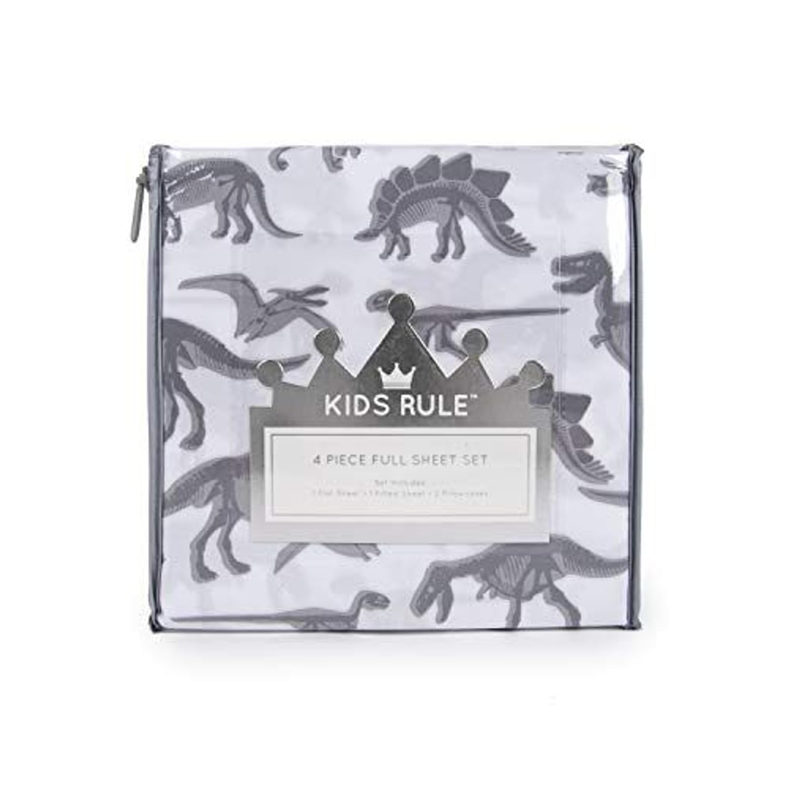 Kids Rule 4-Piece Dinosaur X-ray Sheet Set for Boys & Kids - 1 Full Flat Sheet, 1 Full Fitted Sheet & 2 Queen Pillowcases, Soft Brushed Microfiber Polyester Bed Sheet, Smooth & Durable