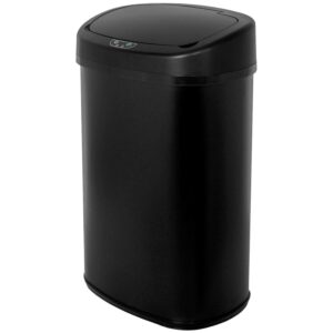 hgs 13 gallon black stainless steel trash can with lid, touch-free sensor garbage can for kitchen, home, office