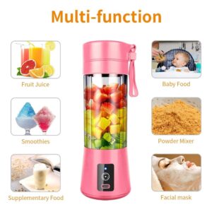 Portable Blender, YKSINX Smoothie Juicer Cup, Personal Mini Blender Shakes and Smoothies 13oz 2000mAh Rechargeable Home Travel Handheld Fruit Juicer (Pink)