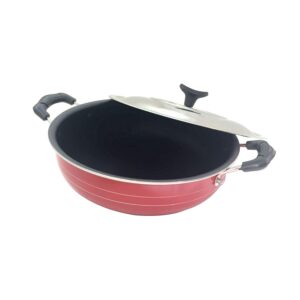 nonstick kadhai indian kadai frying pan deep fry kadhai deep fry pan with stainless steel lid stir fry pan nonstick all purpose pan cookware cooking pan multi purpose pots and pans (2 ltr)