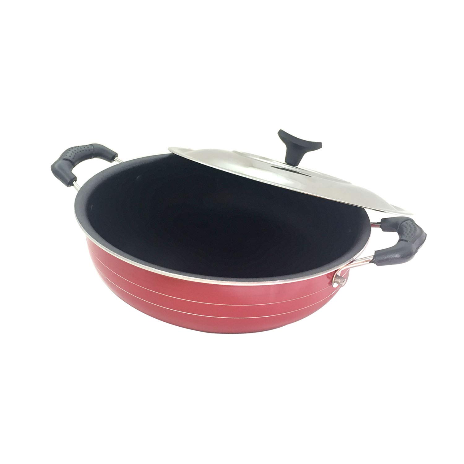 Nonstick Kadhai Indian Kadai Frying Pan Deep Fry Kadhai Deep Fry Pan with Stainless Steel Lid Stir Fry Pan Nonstick All Purpose Pan Cookware Cooking Pan Multi Purpose Pots and Pans (2 Ltr)