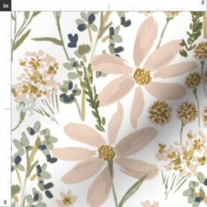 Spoonflower Fabric - Country Floral Watercolor Wildflower Summer Large Daisy Nursery Rustic Printed on Minky Fabric by The Yard - Sewing Baby Blankets Quilt Backing Plush