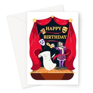 happy birthday theatre greeting card | shakespeare on stage happy birthday card for theatre goer, hobby birthday card for theatre lover, theatre birthday card