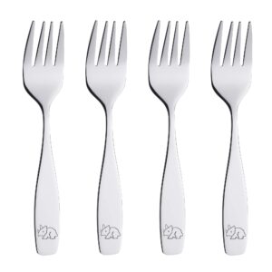 ANNOVA Kids Silverware 10 Pieces Children's Safe Flatware Set Stainless Steel - 4 x Forks, 4 x Dinner Spoons, 2 x Safe Knife Toddler Utensils, Metal Cutlery for Lunchbox (Engraved Dinosaurs)