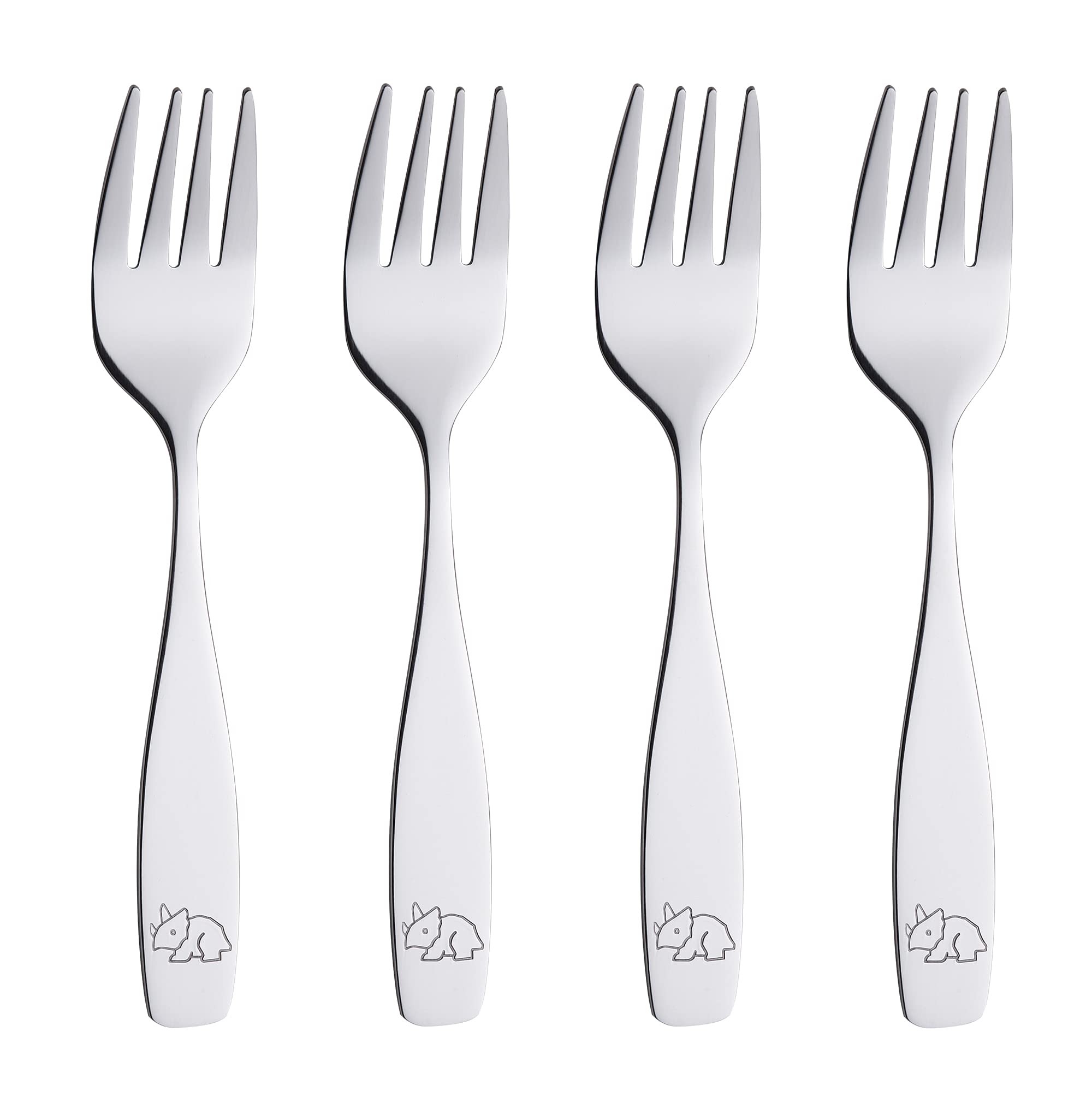 ANNOVA Kids Silverware 10 Pieces Children's Safe Flatware Set Stainless Steel - 4 x Forks, 4 x Dinner Spoons, 2 x Safe Knife Toddler Utensils, Metal Cutlery for Lunchbox (Engraved Dinosaurs)