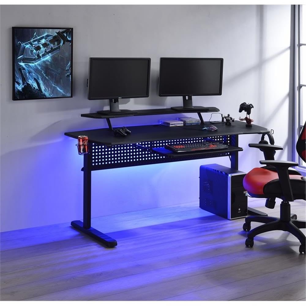 Acme Vildre Metal Frame Gaming Table with USB Port and LED Light in Black