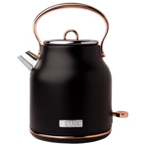 haden heritage 1.7l stainless steel electric water tea kettle, black & copper