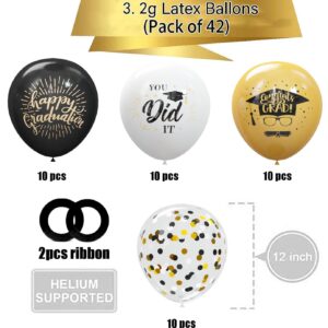 75 Pack Graduation Party Decorations Balloons Set - 12 Inch Black Gold Graduation Balloons with Balloon Ribbons for Graduation Party Decoration Supplies