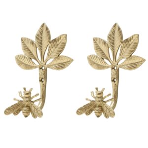 soffee design set of 2 wall mounted metal coat hooks, gold bee leaf hanging rack hooks for entryway, bathroom, bedroom farmhouse decoration