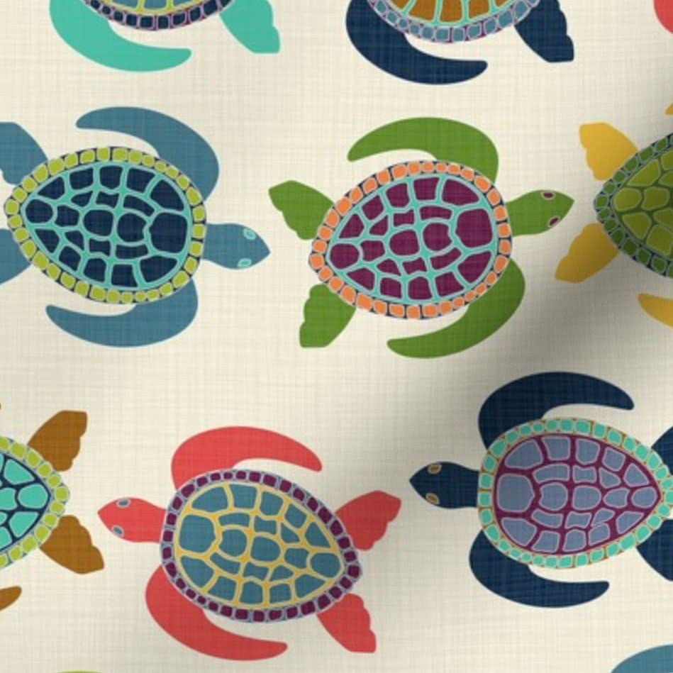 Spoonflower Fabric - Sea Turtle Cw4 Colorful Beach Ocean Scales Nautical Swim Printed on Petal Signature Cotton Fabric by The Yard - Sewing Quilting Apparel Crafts Decor