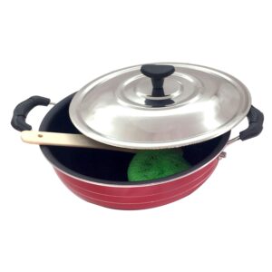 Nonstick Kadhai Indian Kadai Frying Pan Deep Fry Kadhai Deep Fry Pan with Stainless Steel Lid Stir Fry Pan Nonstick All Purpose Pan Cookware Cooking Pan Multi Purpose Pots and Pans (2 Ltr)