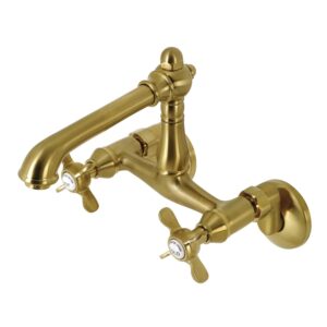 kingston brass ks7227bex essex wall mount kitchen faucet, brushed brass