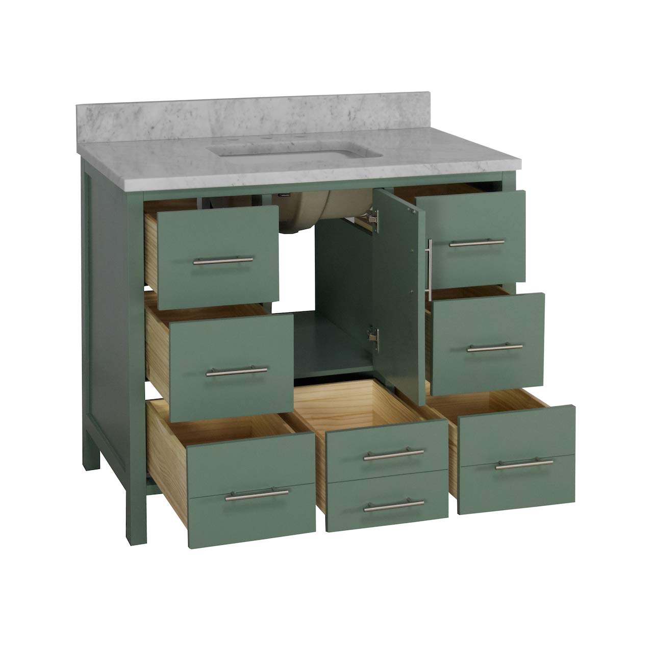 California 42-inch Bathroom Vanity (Carrara/Sage Green): Includes Sage Green Cabinet with Authentic Italian Carrara Marble Countertop and White Ceramic Sink