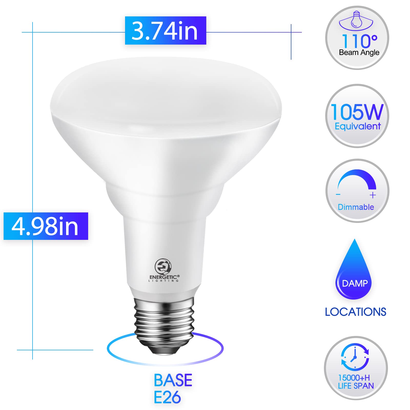 Energetic LED Recessed Light Bulbs BR30, 105W Equivalent, 1500LM, Dimmable, Warm White 3000K, Indoor Flood Lights for Recessed Cans, UL Listed, 12 Pack