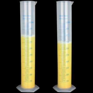 2pack 1000ml plastic graduated cylinder, 2-sided marking lab cylinders clear science measuring cylinder, test tube flask for home and school science, pour spout