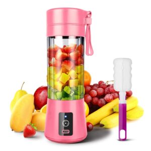 portable blender, yksinx smoothie juicer cup, personal mini blender shakes and smoothies 13oz 2000mah rechargeable home travel handheld fruit juicer (pink)