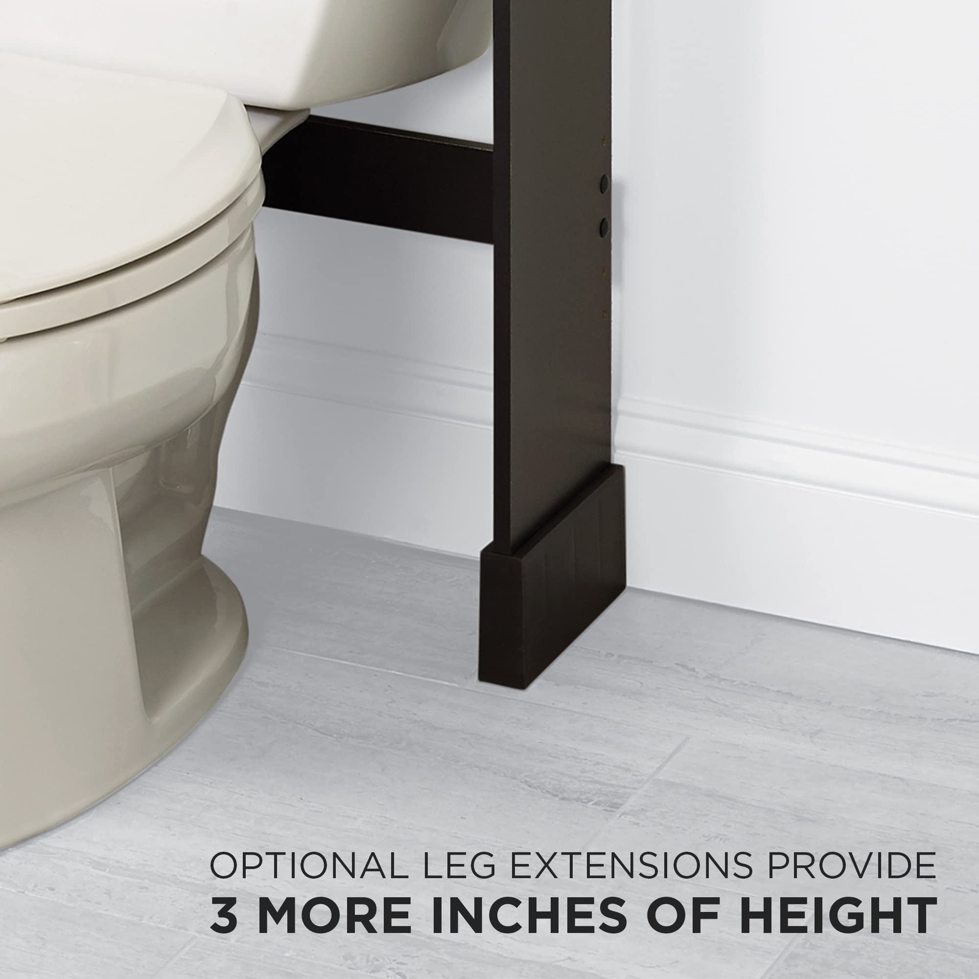 Zenna Home Drop Door Over-the-Toilet Bathroom Spacesaver, Bath-Storage Shelves with Leg Extensions, Espresso