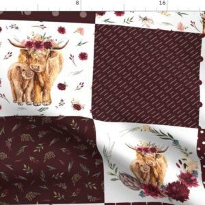 Spoonflower Fabric - Highland Cow Scottish Shaggy Floral Baby Calf Cattle Printed on Petal Signature Cotton Fabric by The Yard - Sewing Quilting Apparel Crafts Decor