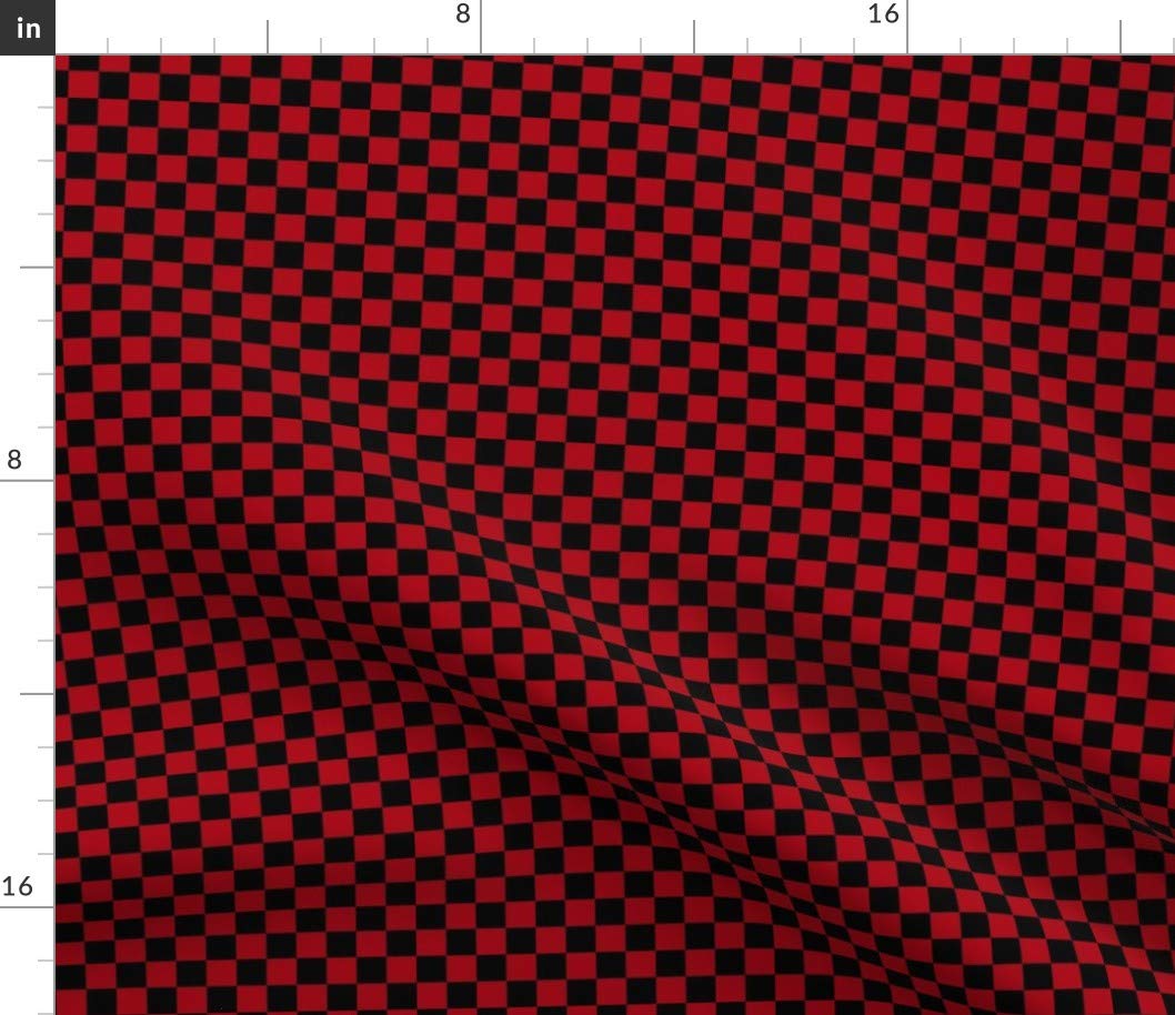 Spoonflower Fabric - Inch Black Dark Red Checkerboard Squares Check Printed on Petal Signature Cotton Fabric Fat Quarter - Sewing Quilting Apparel Crafts Decor