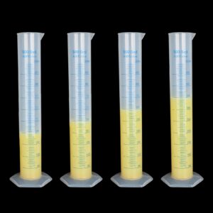 4pack 500ml plastic graduated cylinder, transparent measuring cylinder durable lab test tube flask, 2-sided measuring lines graduated cylinder beaker for science projects, pour spout