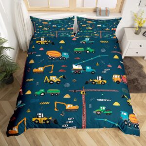 boys cartoon cars bedding set for girls kids construction vehicles comforter cover decorative heavy machinery truck duvet cover construction site bed set queen size 3pcs bedclothes (no comforter)