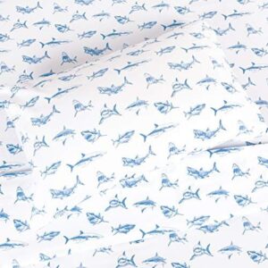 kids rule 4-piece shark sketch sheet set for boys & kids - 1 full flat sheet, 1 full fitted sheet & 2 queen pillowcases, soft brushed microfiber polyester bed sheet, smooth & durable