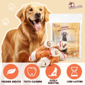 Pawmate Large Size Chicken Wrapped Rawhide Bones for Large Breed, Long Lasting Chew with Taurine Dog Treats Teeth Cleaning Snacks for Medium Large Dogs 5 Counts