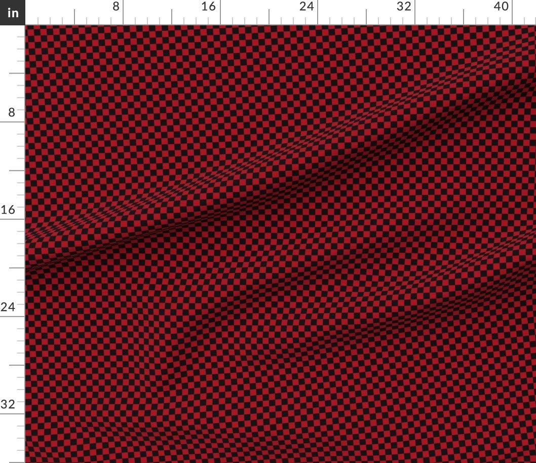 Spoonflower Fabric - Inch Black Dark Red Checkerboard Squares Check Printed on Petal Signature Cotton Fabric Fat Quarter - Sewing Quilting Apparel Crafts Decor