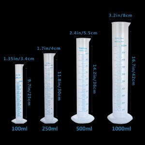 4Pack 500ml Plastic Graduated Cylinder, Transparent Measuring Cylinder Durable Lab Test Tube Flask, 2-Sided Measuring Lines Graduated Cylinder Beaker for Science Projects, Pour Spout