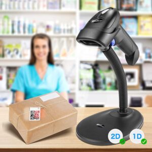 NetumScan Upgraded Version Wireless Barcode Scanner with Stand, Portable Automatic 1D 2D Barcode Reader 2-in-1 (2.4G Wireless & USB 2.0 Wired QR Code Scanner for Warehouse POS and Computer