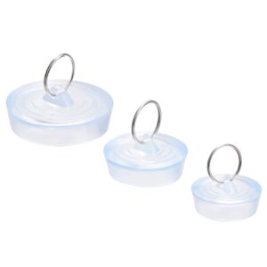 uxcell drain stopper, 3 sizes rubber sink stopper plug 37mm/41mm/52mm with hanging ring clear blue for bathtub kitchen and bathroom 1set (3 pieces)