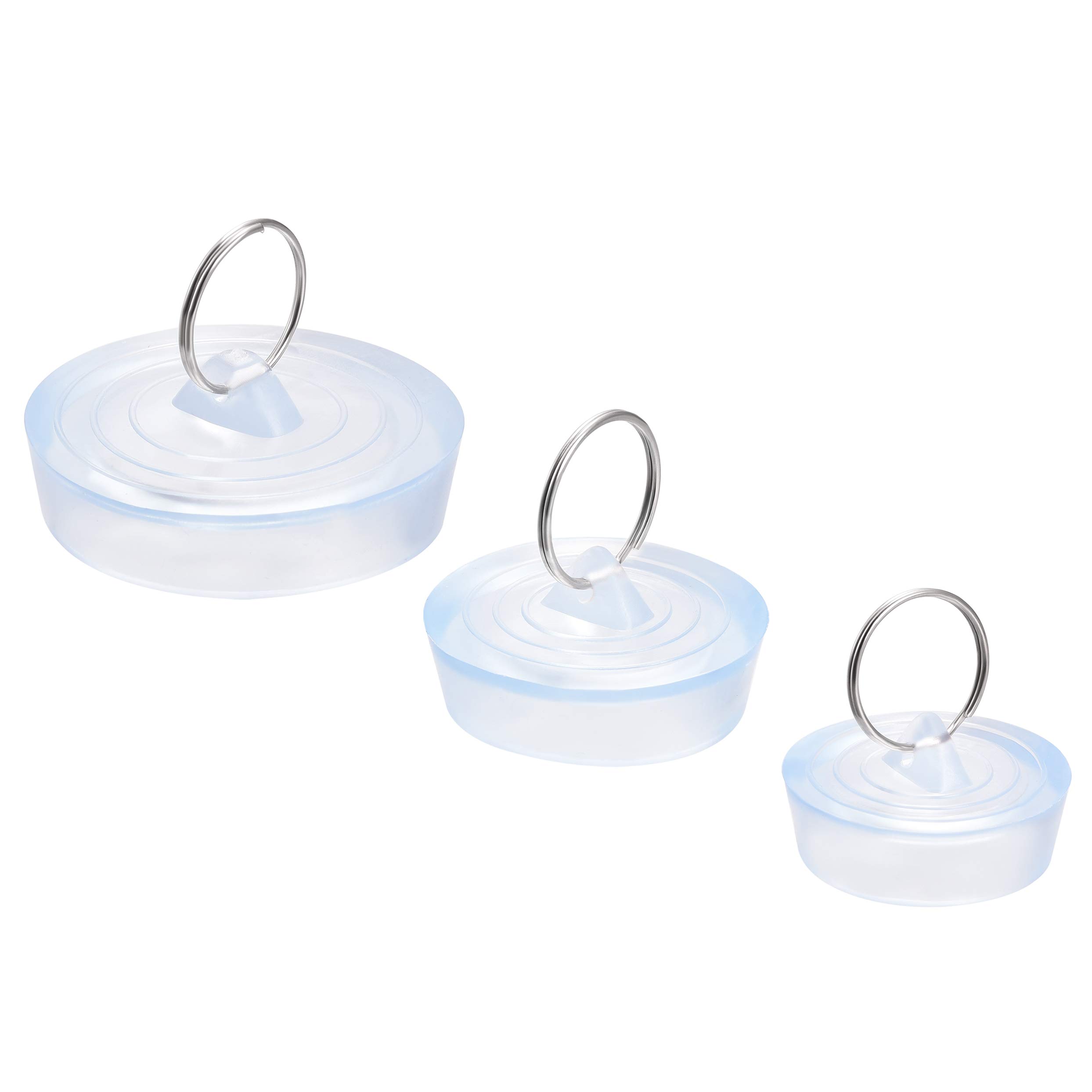 uxcell Drain Stopper, 3 Sizes Rubber Sink Stopper Plug 37mm/41mm/52mm with Hanging Ring Clear Blue for Bathtub Kitchen and Bathroom 1Set (3 Pieces)