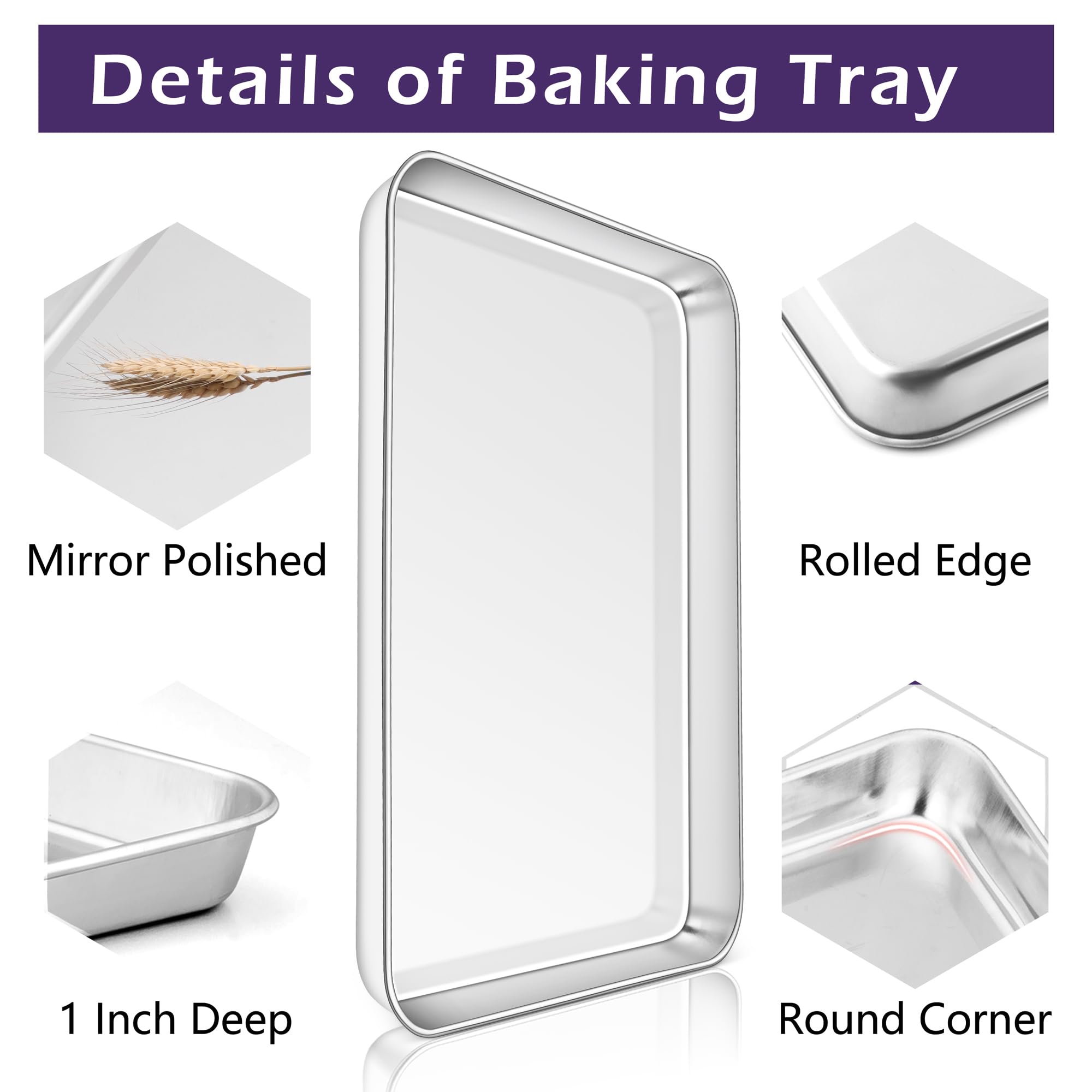 TeamFar Toaster Oven Pan Set of 2, Stainless Steel Toaster Oven Baking Tray Ovenware, 12.5’’x 9.5’’x1’’, Non Toxic & Healthy, Rust Free & Mirror Finish, Easy Clean & Dishwasher Safe