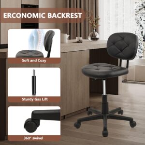 KLASIKA Rolling Stool Chair with Adjustable Height and PU Leather Backrest for Home Standing Desk Computer 2 Pack