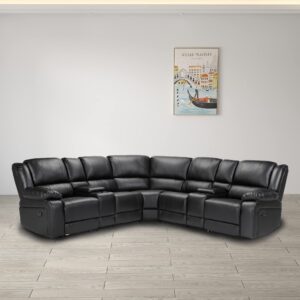 themagichome Sectional Sofa Symmetrical Reclining Sectional Sofa PU Modern Sectional Sofa Couch Power Motion Sofa Living Room Sofa Corner Sectional Sofa with Cup Holder-Black Leather,W223S00028