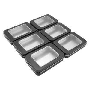 WESTKAIBA 6 Pieces Tin Can Mini Box with Metal Storage Case Lid See-Through Rectangular Container Accessory Storage Miscellaneous Goods Case, Black