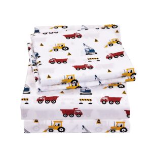 viviland kids twin sheet set - twin size printed boys bed sheets - kids boys toddlers breathable fitted bed sheet twin - excavator toys theme