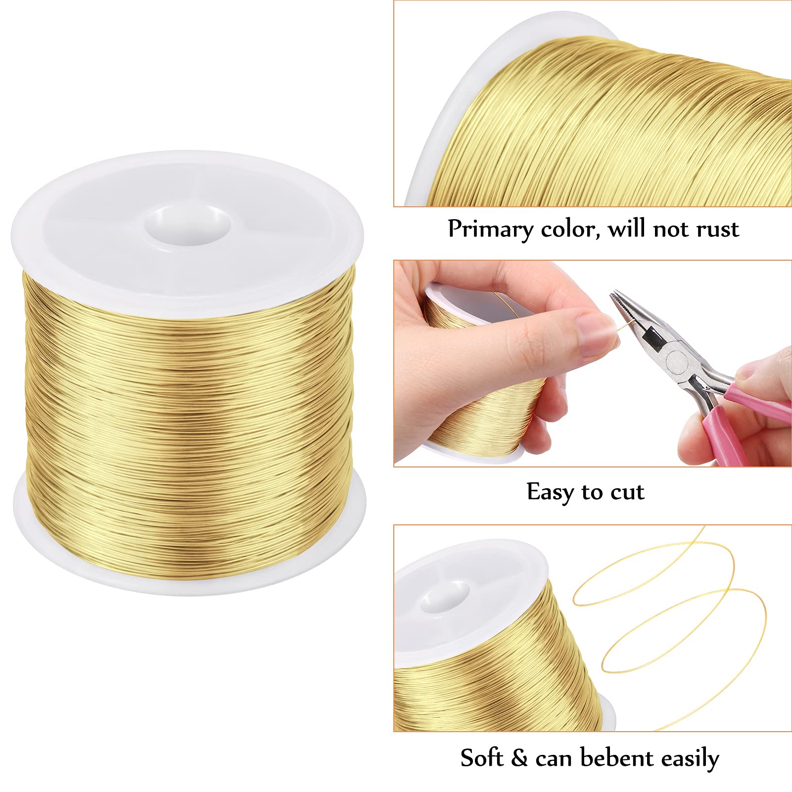 MIKIMIQI 328Ft Jewelry Wire Craft Wire 26 Gauge Tarnish Resistant Jewelry Beading Wire Copper Beading Wire for Jewelry Making Supplies and Crafting, 0.4mm X 100m (Gold)