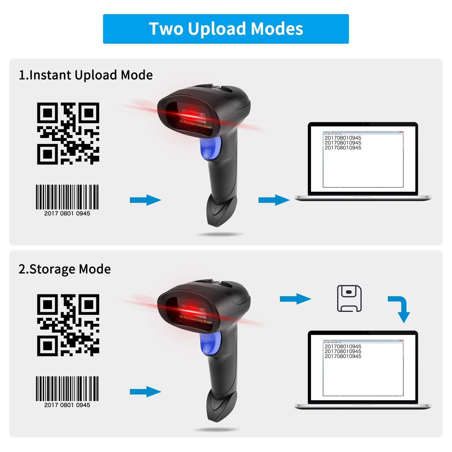 NetumScan Upgraded Version Wireless Barcode Scanner with Stand, Portable Automatic 1D 2D Barcode Reader 2-in-1 (2.4G Wireless & USB 2.0 Wired QR Code Scanner for Warehouse POS and Computer