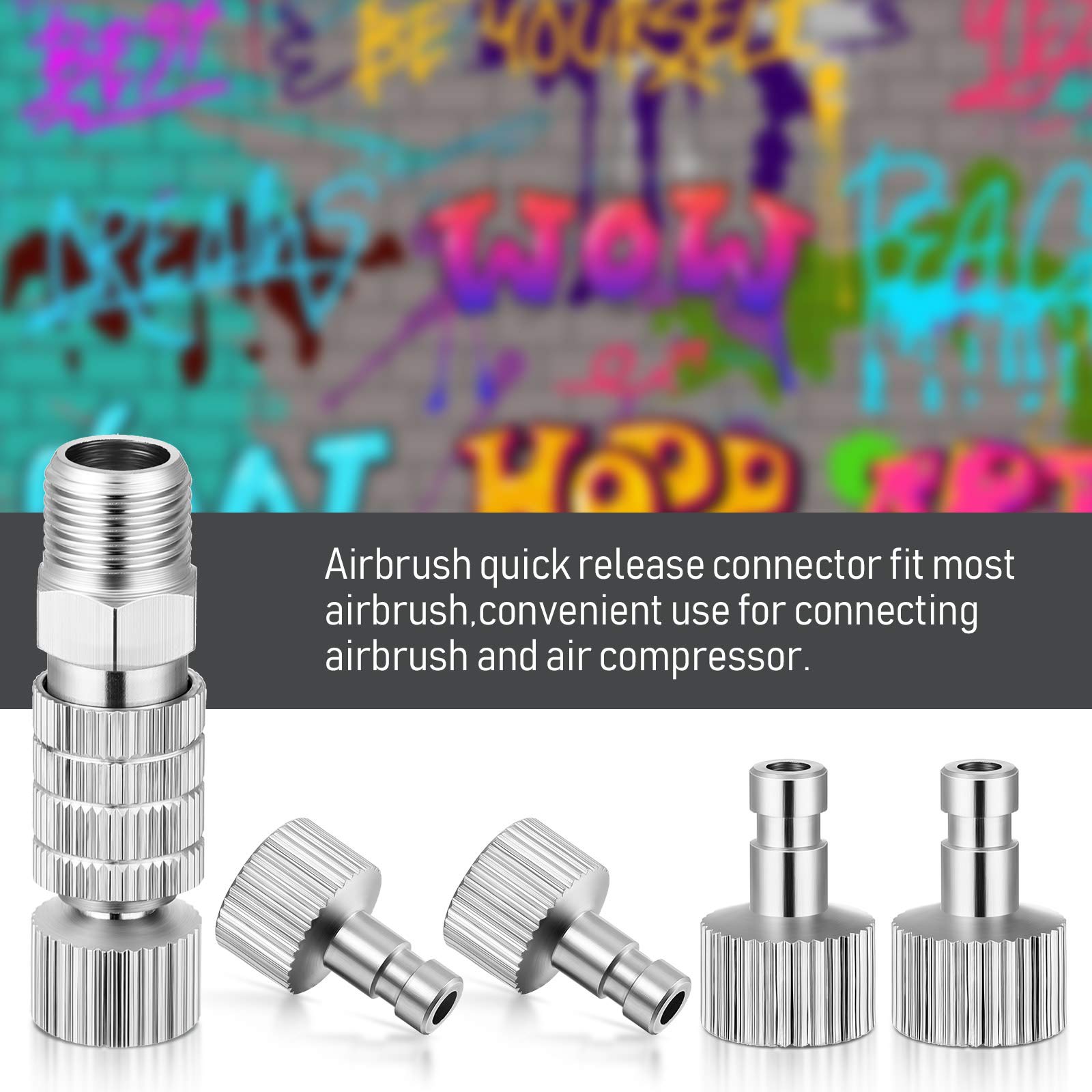 Airbrush Quick Release Coupling Disconnect Adapter Kit, 5 Pieces 1/8 Inch Female Connectors and Male Adapters Adjustment Control Valve Airbrush Accessories for Air Compressor and Airbrush Hose