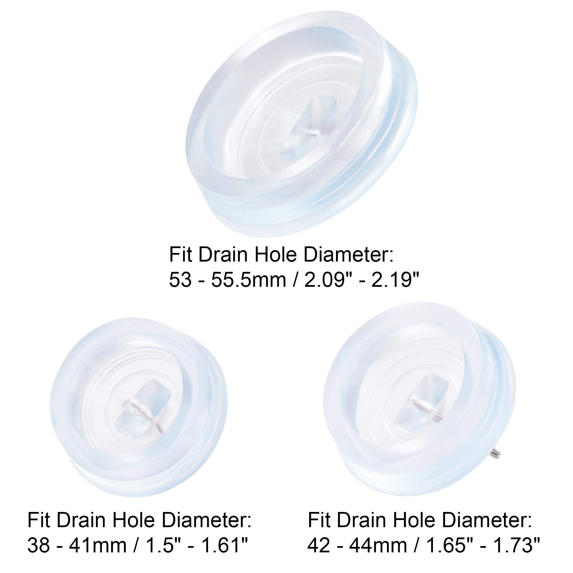 uxcell Drain Stopper, 3 Sizes Rubber Sink Stopper Plug 37mm/41mm/52mm with Hanging Ring Clear Blue for Bathtub Kitchen and Bathroom 1Set (3 Pieces)