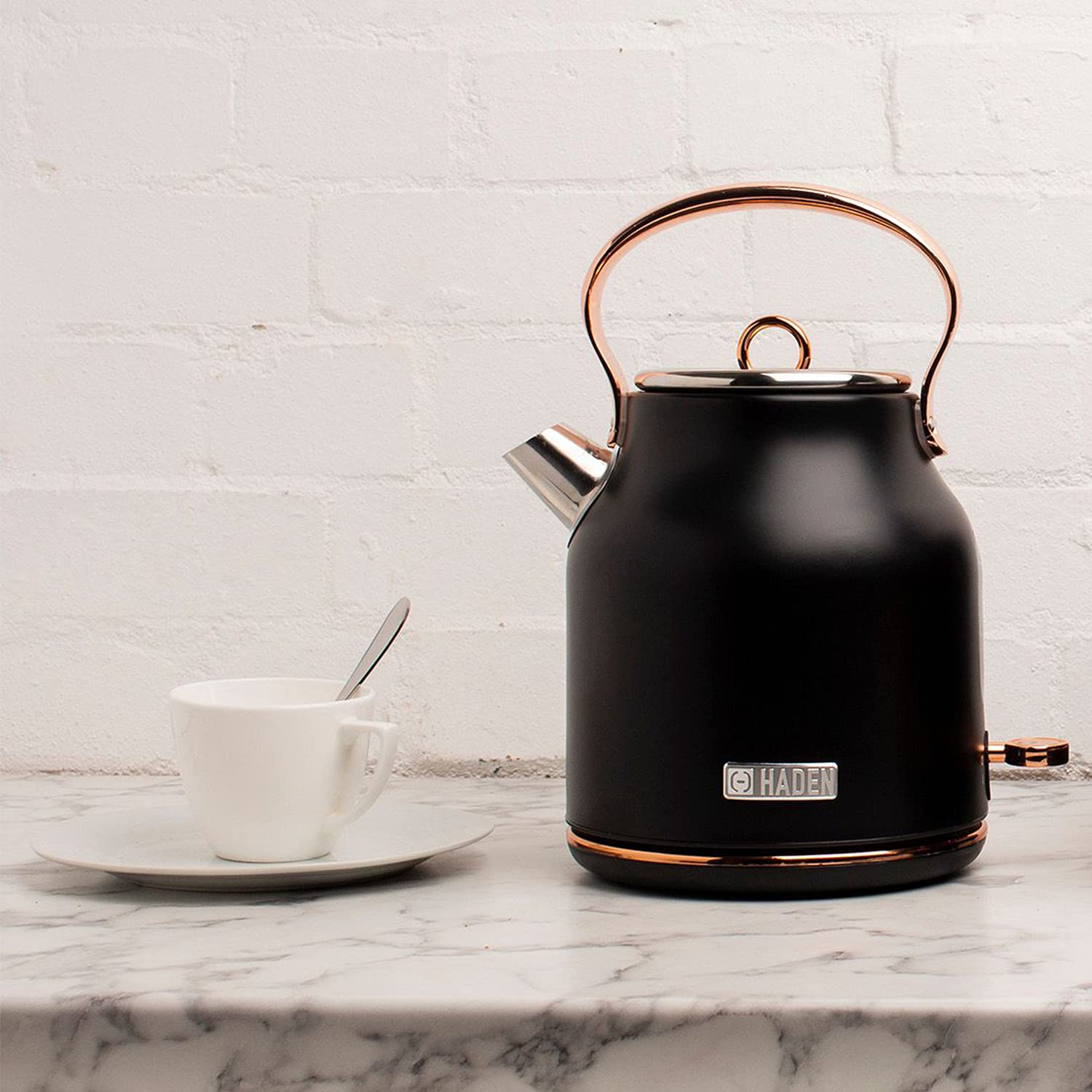 Haden Heritage 1.7L Stainless Steel Electric Water Tea Kettle, Black & Copper