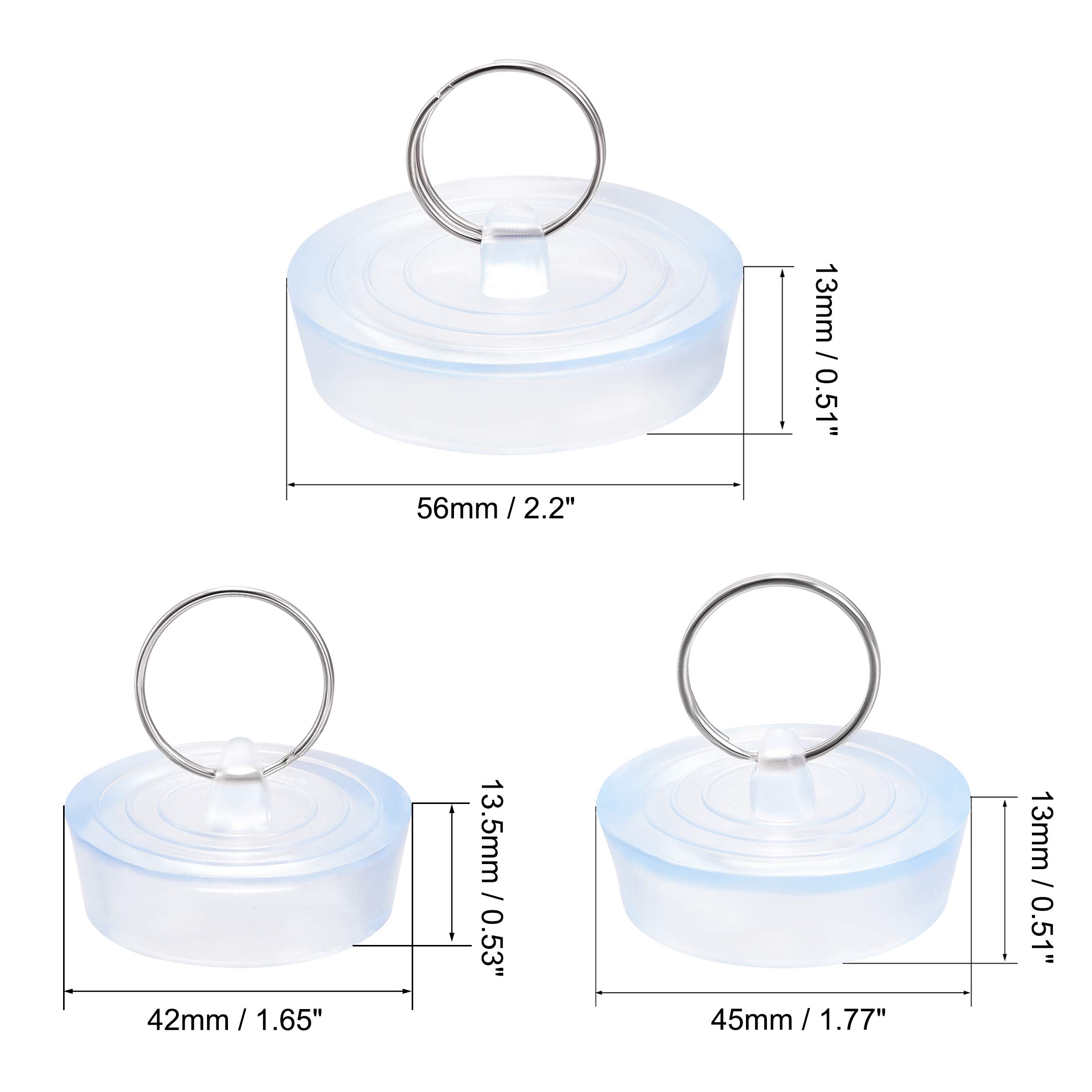 uxcell Drain Stopper, 3 Sizes Rubber Sink Stopper Plug 37mm/41mm/52mm with Hanging Ring Clear Blue for Bathtub Kitchen and Bathroom 1Set (3 Pieces)